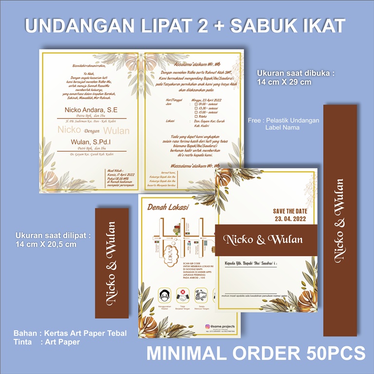 Elegant minimalist 2-fold wedding invitation + belt / Aesthetic ...