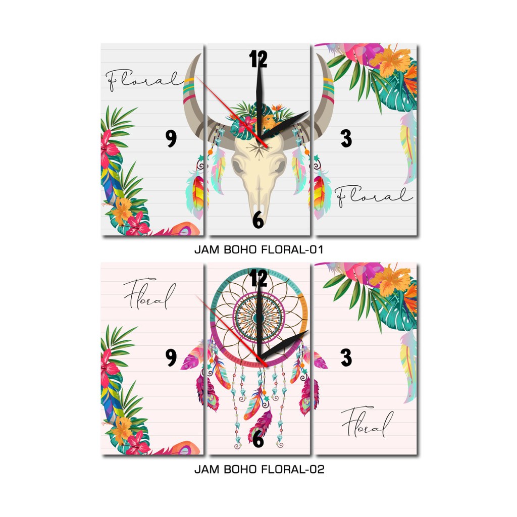Wall Decoration Wooden Poster Display Wall Decor 3in1 Clock Boho Floral ...