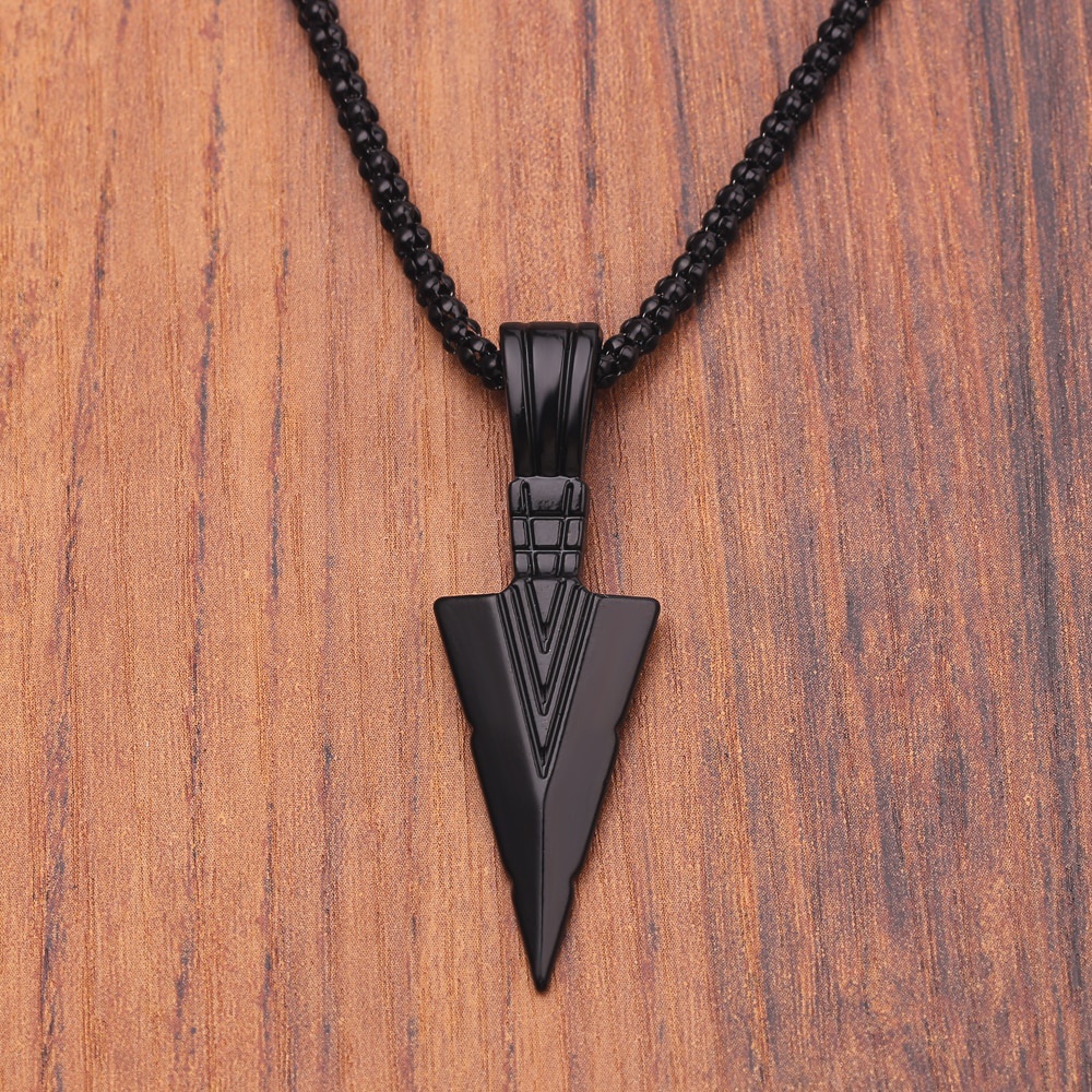 Long Men's Black Arrow Pendant Necklace Fashion Design Black Chain ...