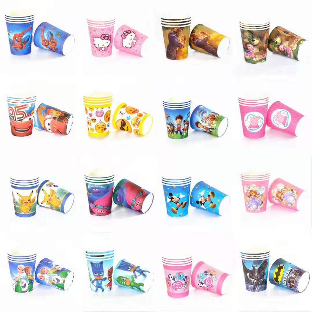 10 Pcs Cartoon character theme disposable cartoon cutlery paper cup ...