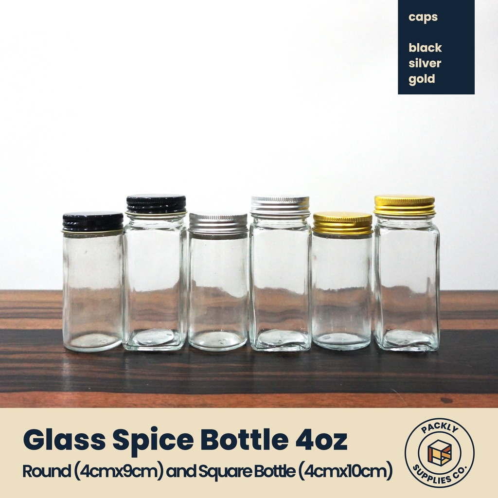 (1PC) Round and Square Spice Glass Jar Bottle 4oz | Shopee Philippines