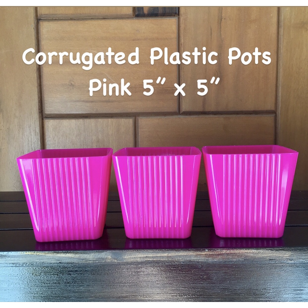 3 pcs Pink Plastic Pots for Plants Flowers Succulents Corrugated Square ...