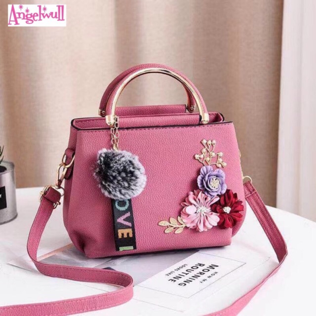 AW women pu leather flower printed mini messenger bag shoulder | Shopee ...
