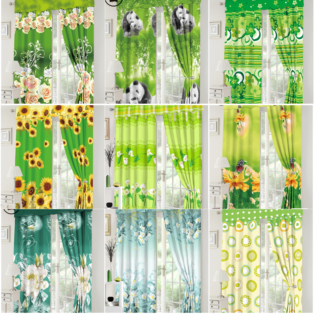 5D Green Curtains Sales Room Decor Curtain Window Door Semi Cotton ...