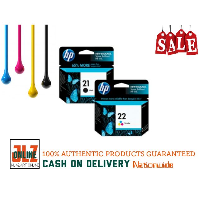 HP 21 Black and HP 22 Tri-color ORIGINAL Ink Computer Printer ...