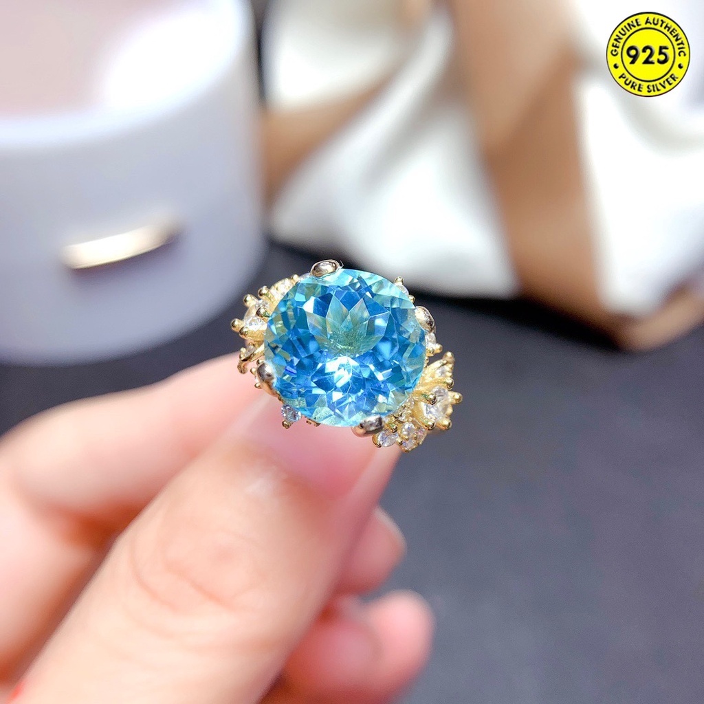 Blue Topaz Ring Fashion Inlaid Sky Sapphire Open Colored Gems Ring ...