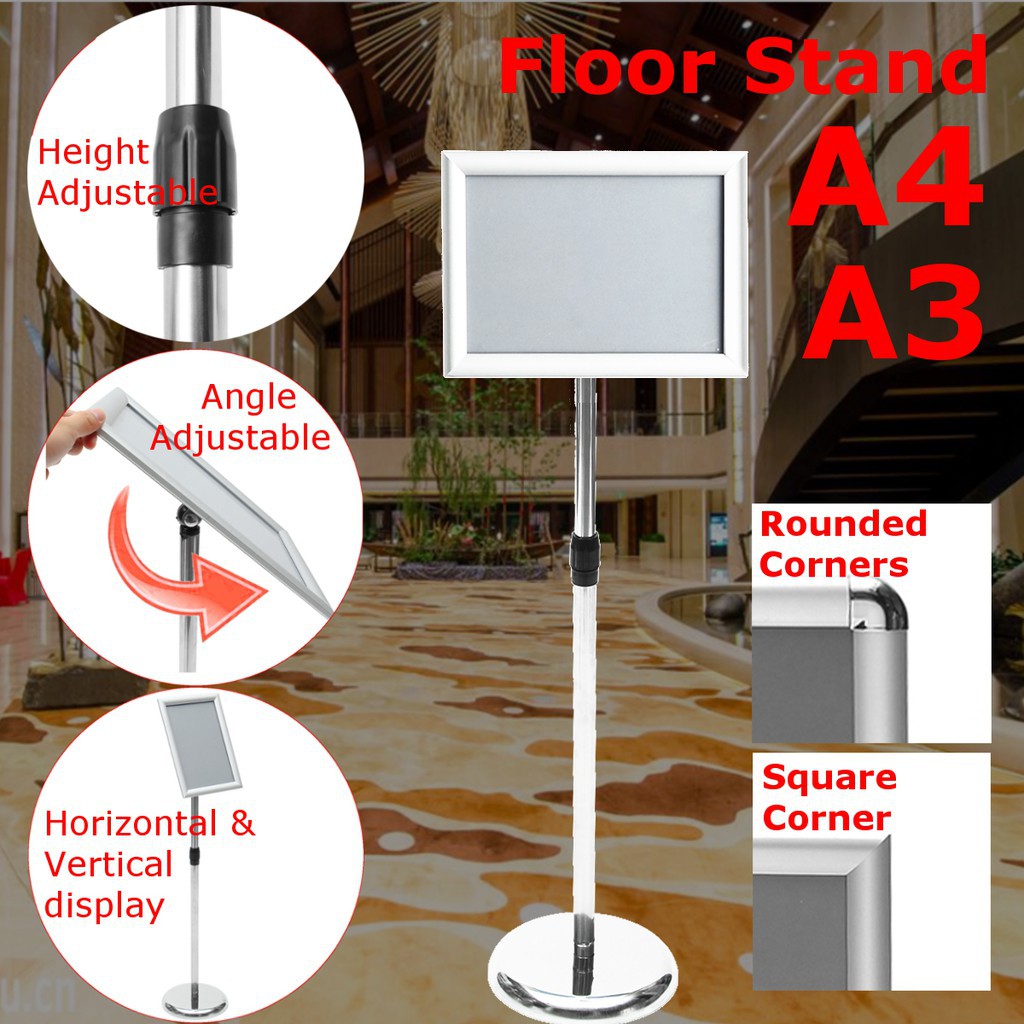 A3/A4 Size Floor Stand Pole Height Angle Poster Display Sign Holder ...