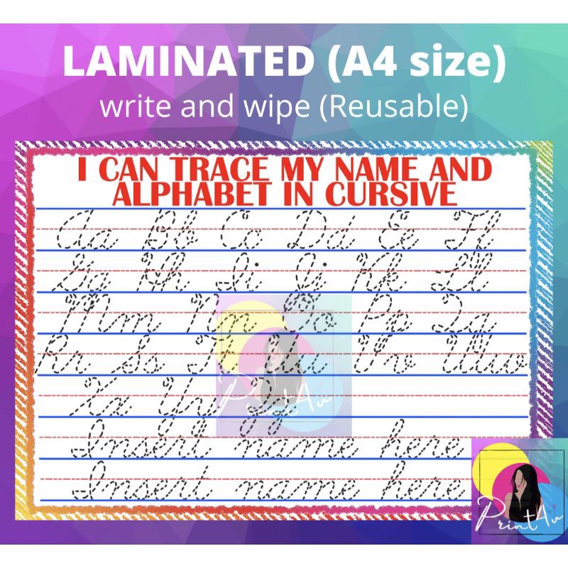 Cursive Tracing name alphabet letters reusable waterproof | Shopee ...