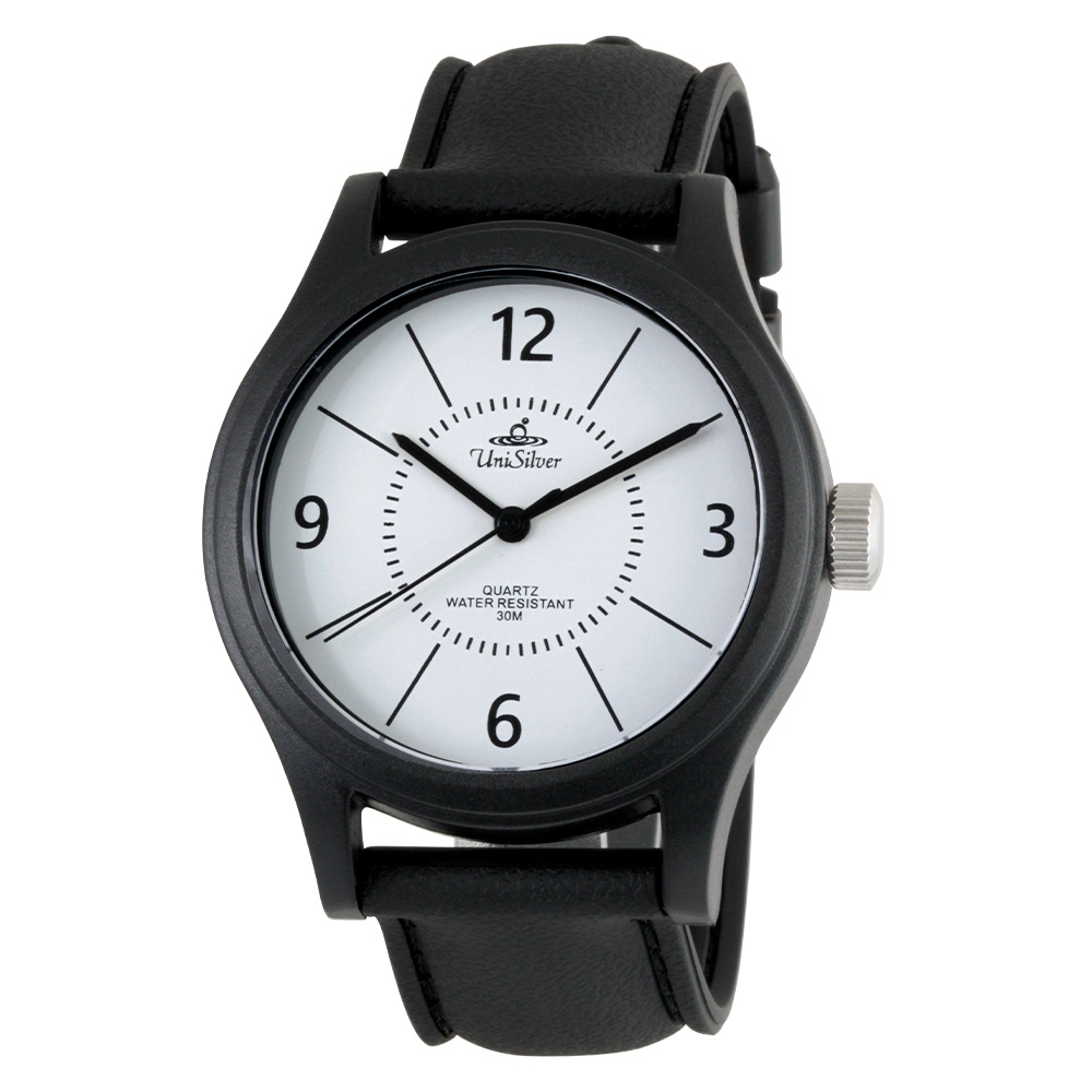 UniSilver TIME JAMIL Men's Large Analog White/Black Stitched Rubber ...