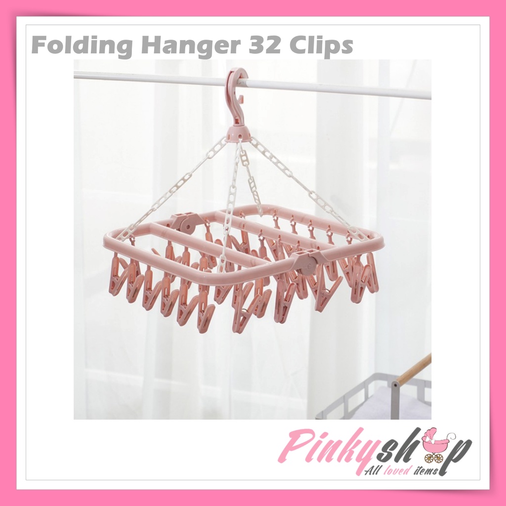 Folding Hanger Plastic Drying Rack 32 Clips Random Colors Laundry ...
