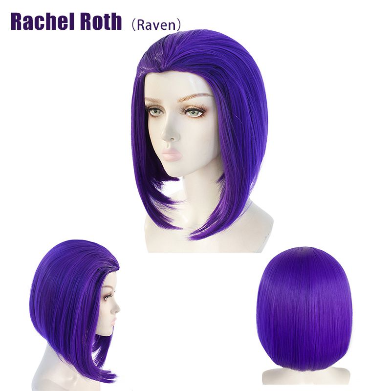 Rachel Roth Raven Cosplay Wig Purple Short Hair Halloween Accessories ...