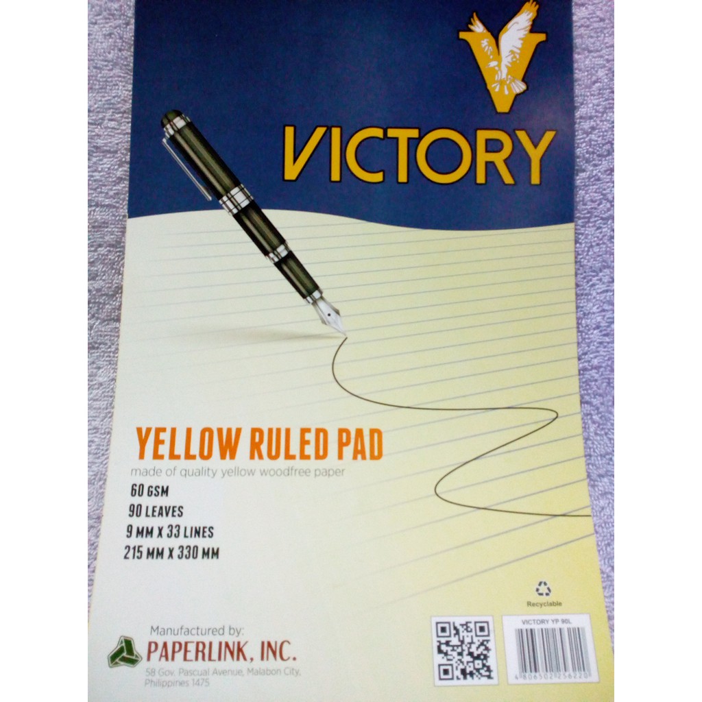 YELLOW PAD PAPER VICTORY - 10 pads/1ream (maximum of 5 reams per order ...