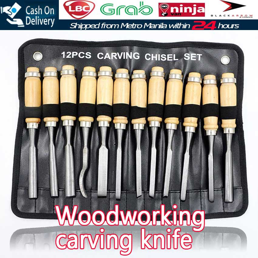 【Fast Delivery】12Pcs Wood Carving Hand Chisel Tool Set Woodworking Gouge Construction Carpenter ...