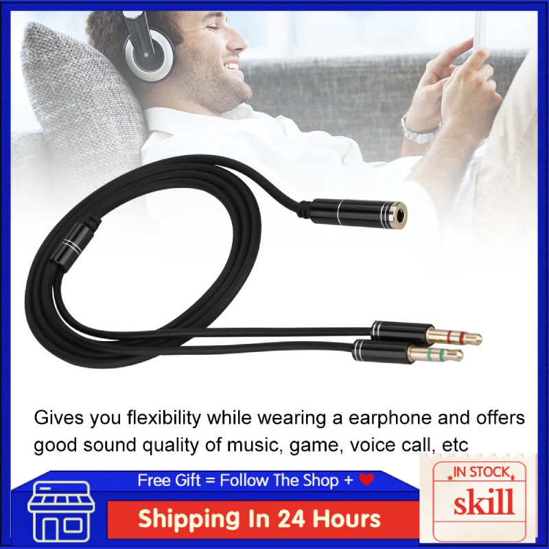 [SKL] 3.5mm Female to Dual Male Audio Extension Cable Headphone ...