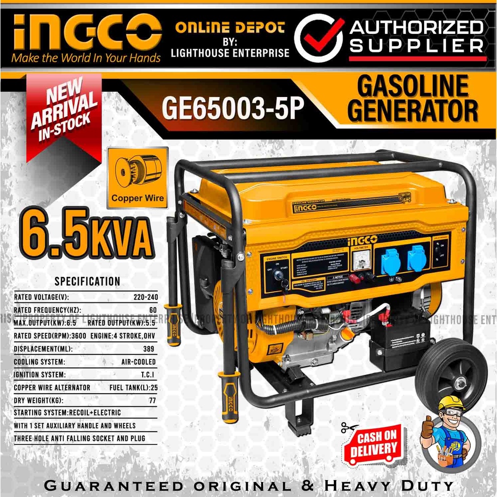 INGCO 6500W 6.5kva Gasoline Generator Key Start (GE65003-5P ...