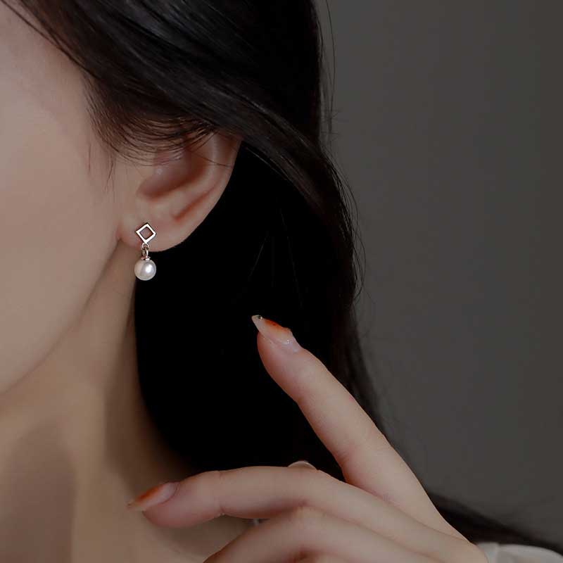 Korean Style Pearl Drop Earrings Women Fashion Jewelry S925 Silver Gold Titanium Steel Stud ...