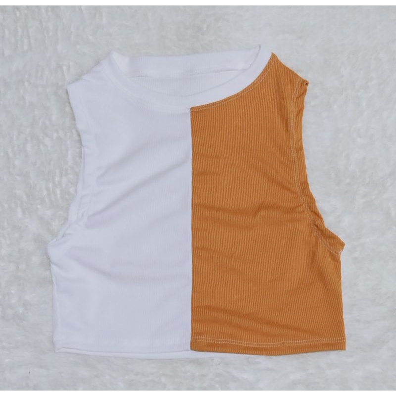 HAPPY TWO TONE CROP TOP FIT UP TO MEDIUM | Shopee Philippines