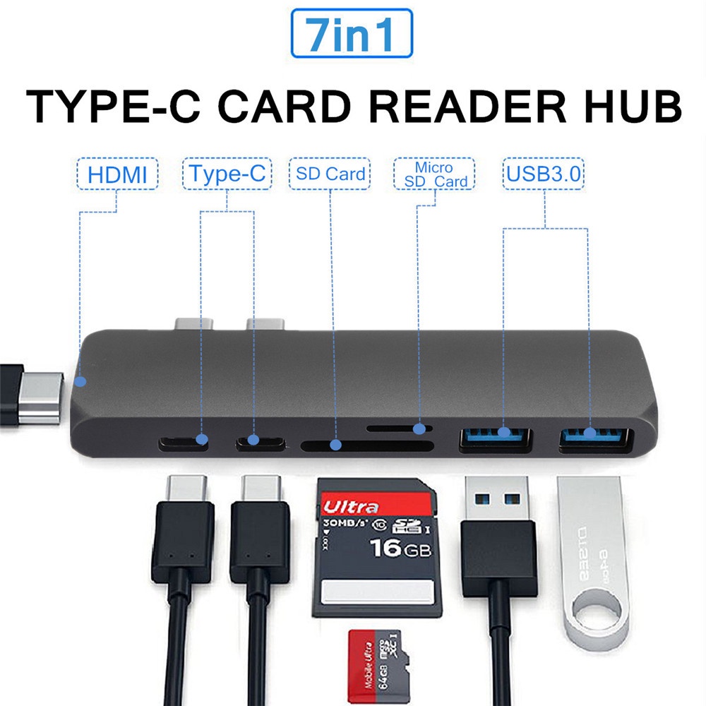 7 IN 1 Type-C HD 4K Card Reader USB Hub Multifunctional Hub USB3.0 Type ...