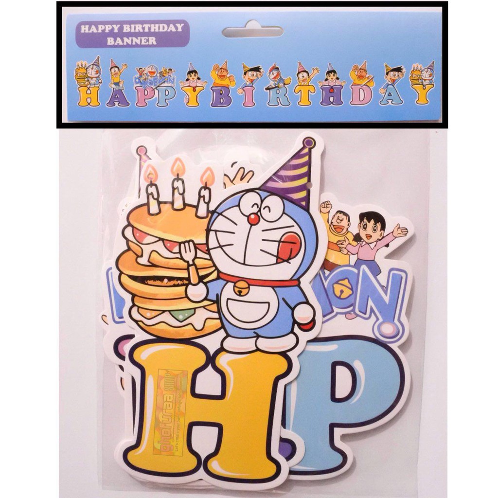 Happy Birthday Doraemon Banner - Bunting Flag Hbd Children's Cartoon ...