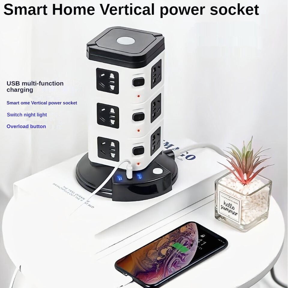 2500W Tower Extension Vertical Socket with USB Night Light Multi Hole ...