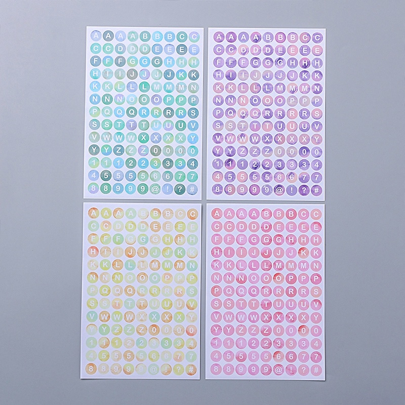 4 Sheets Gradient Colorful Alphabet Number Stickers Student Diary Deco ...