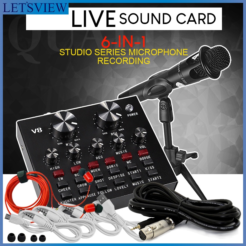 Letsview 6-in-1 V8 Sound Card Studio Series Microphone Condenser ...