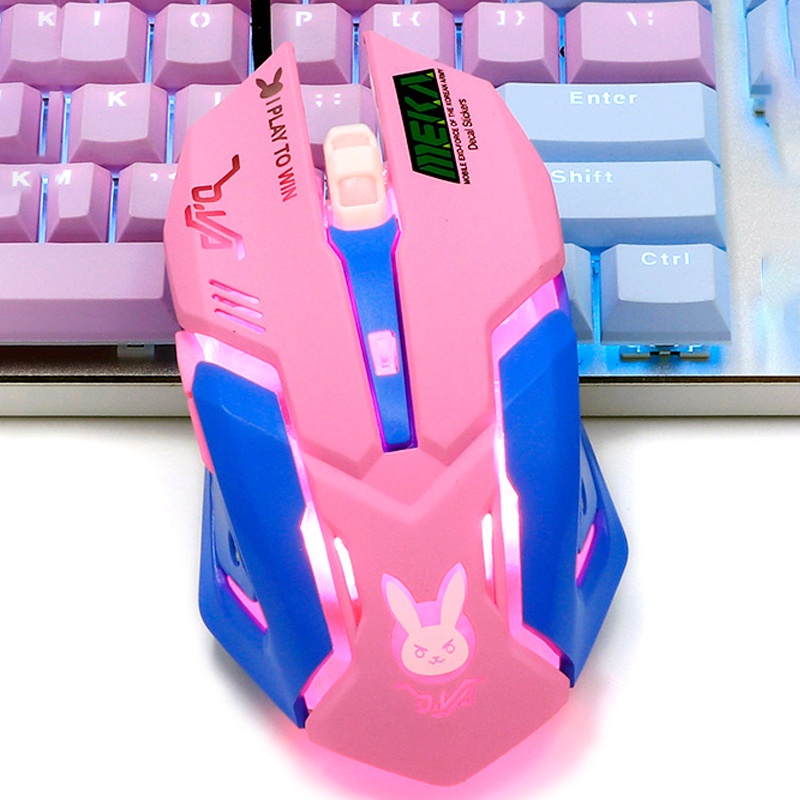 Cute Pink Wired Gaming Mouse LED 6 Button 3200 DPI Mice Silent Gamer ...