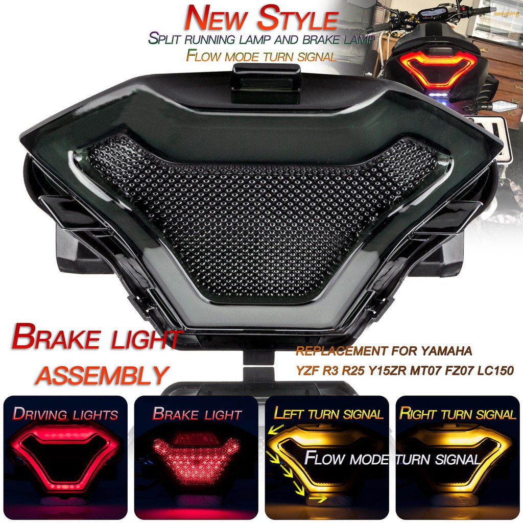 Motorcycle Brake Light Tail Lamp with LED Turn Signals Replacement for ...