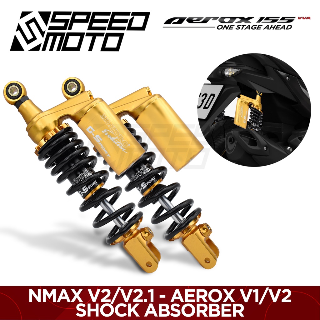 NMAX V2/V2.1 / AEROX V2,V1 REAR SHOCK GAS ABSORBER W/ BASO 305MM GOLD & BLACK SERIES 2PCS ...