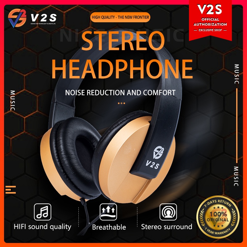 V2S SE5888 Wired Headphone Collapsible 3.5mm Jack Foldable Adjustable ...