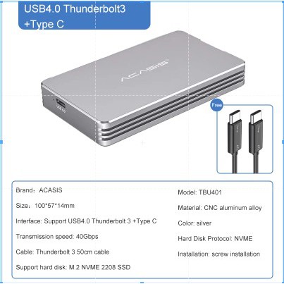 ACASIS Thunderbolt3 40Gbps NVME M.2 SSD Enclosure 4TB Aluminum Type C ...