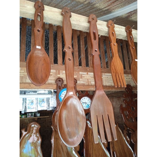 fork and spoon wall decor big 32inches length (magkuno wood) | Shopee ...