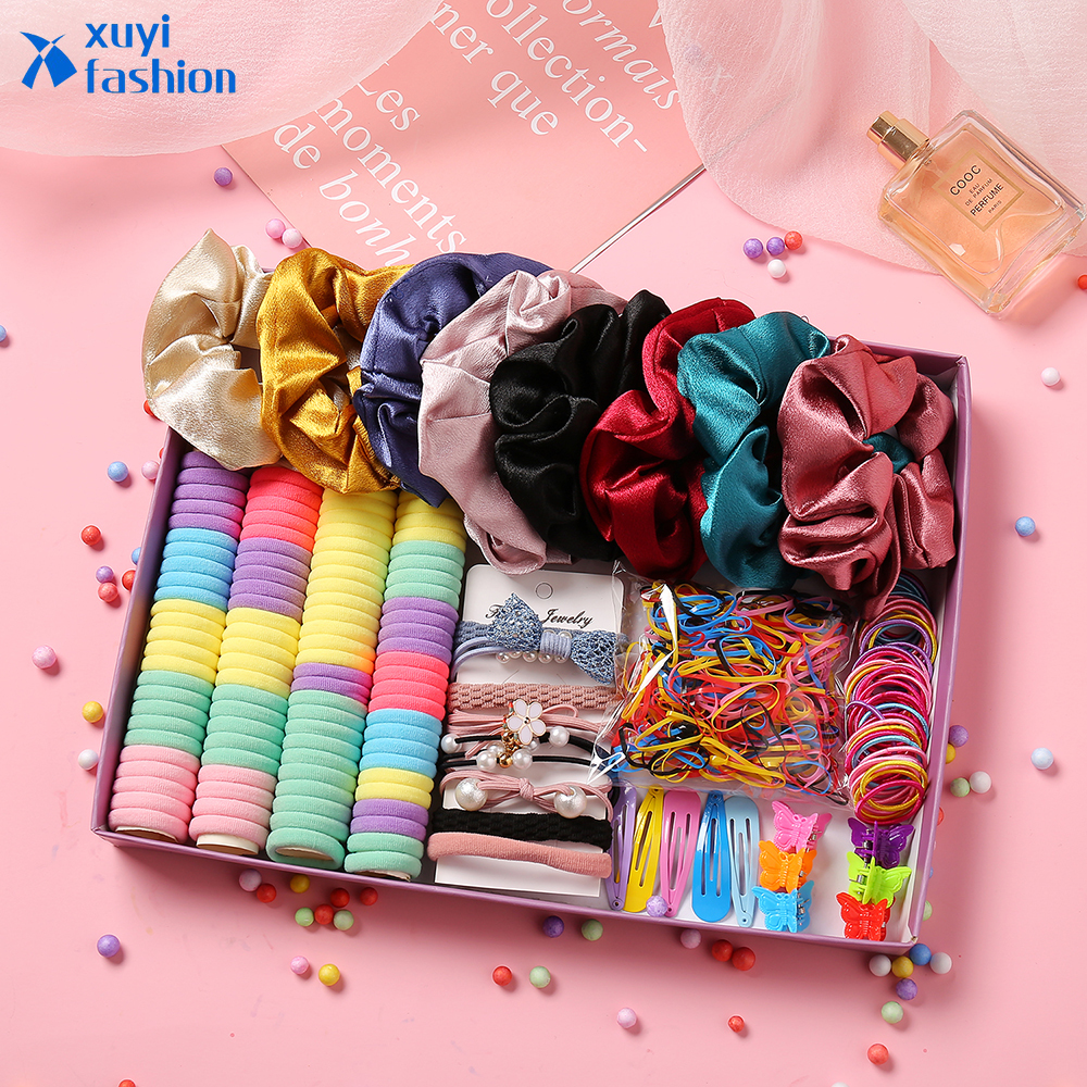 Fashion Colorful Scrunchies Hair Clip Set Macaron Hair Tie Butterfly ...