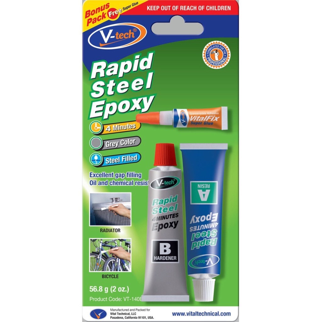 V-tech VT-140B1Rapid steel epoxy 4 minutes (56.8gm) ( Foc super glue ...