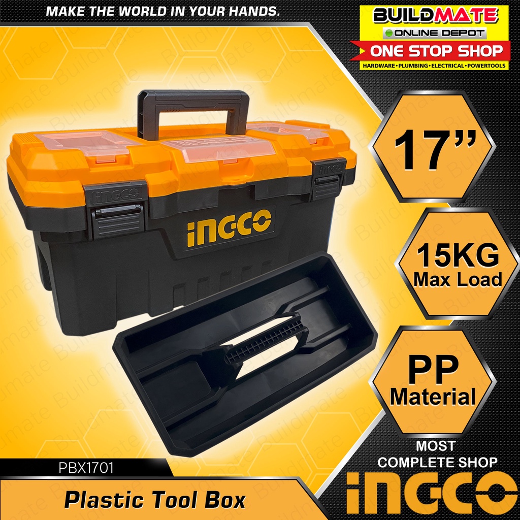BUILDMATE Ingco 17" Inch Tool Box Plastic Organizer Storage Box with ...
