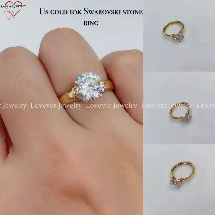 Us gold 10k Swarovski stone ring with box | Shopee Philippines