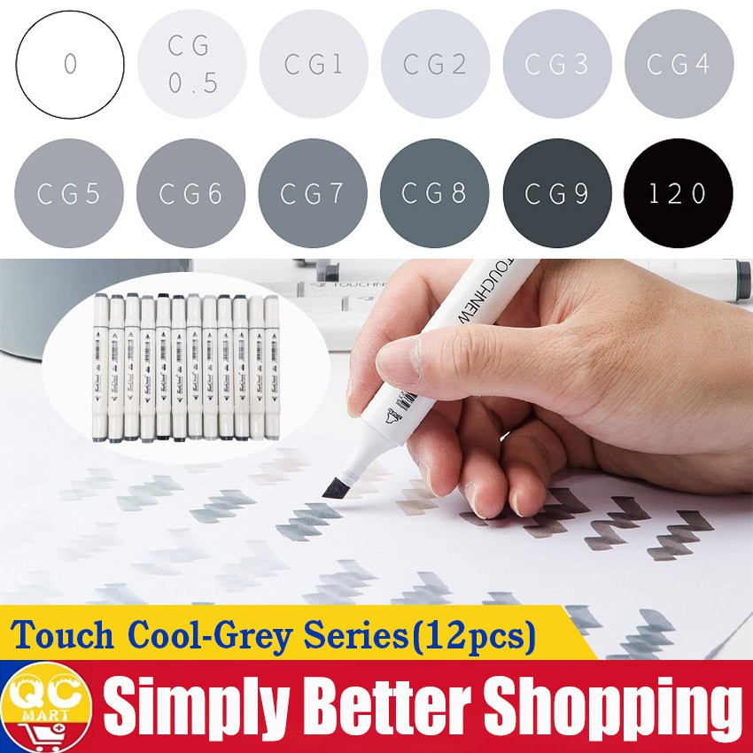 12 Colors/set Dual Head Gray Series Art Brush Marker Pen Sketch Tones ...