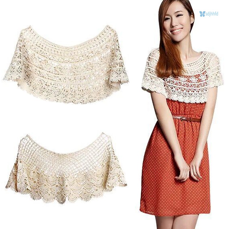Women lace top shawl Vintage Crochet Knit Cape Lace Short Hollow out ...