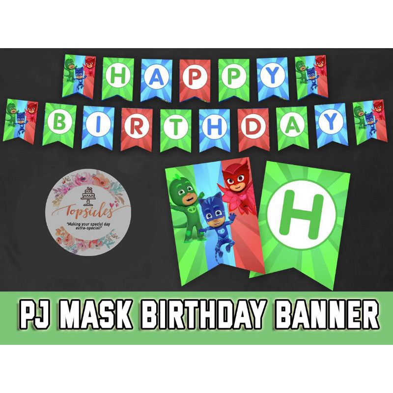 PJ Mask birthday banner set with FREE 1 pack cupcake topper | Shopee ...