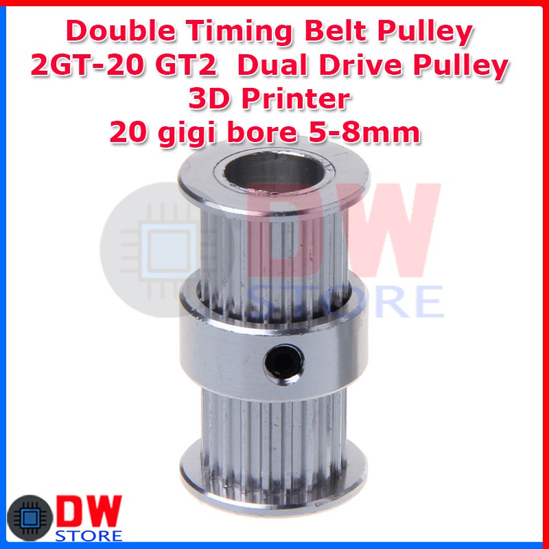 Dual Double Timing Pulley 2GT GT2 GT2-20 20 Teeth Bore 5-8mm - Bore-5mm ...