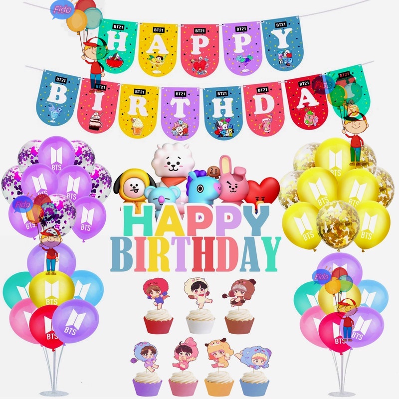 BTS Balloons Set "purple you"BTS Banner Confetti Balloon Cake Topper ...