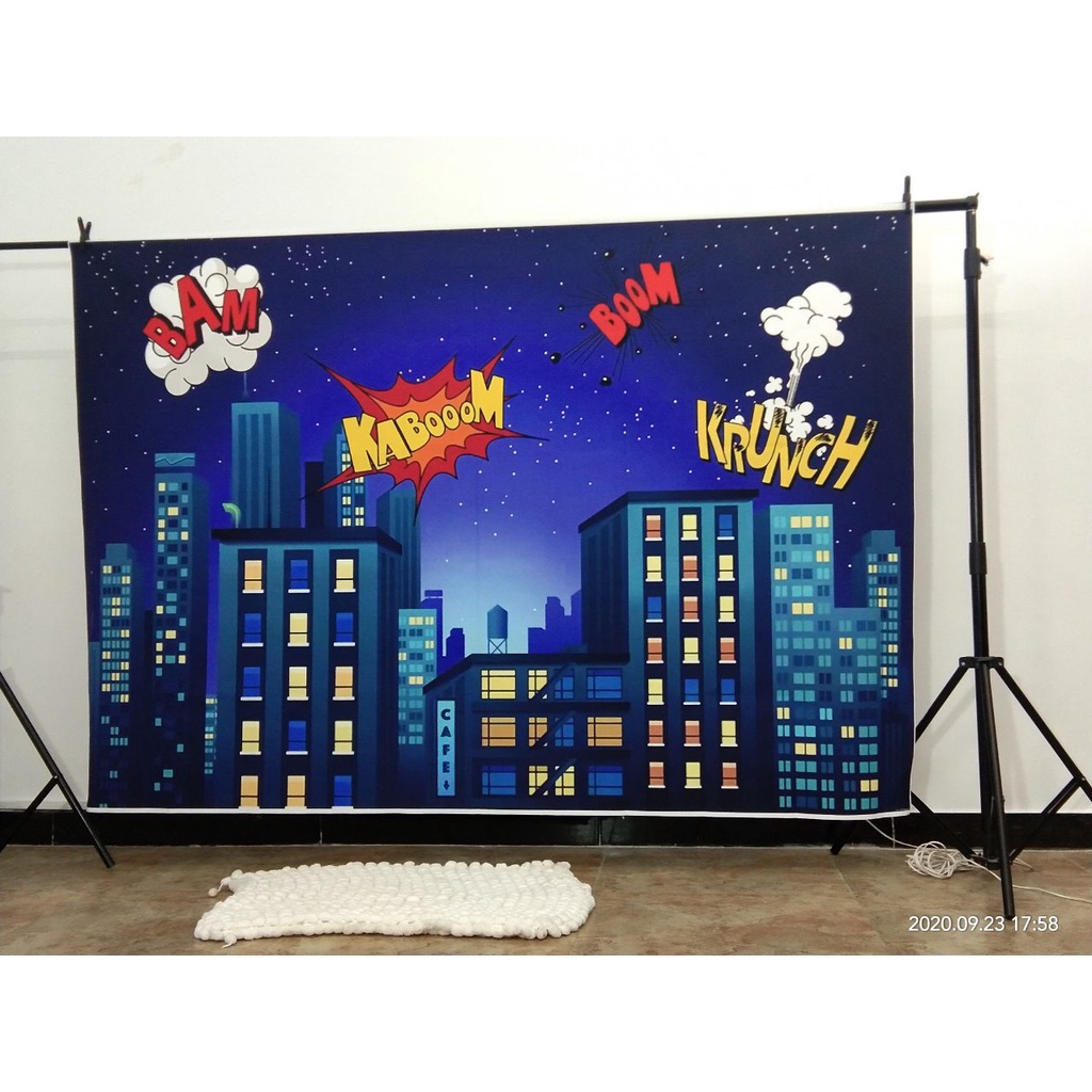 Superhero City Building Super Hero Baby Shower Birthday Party Backdrop ...