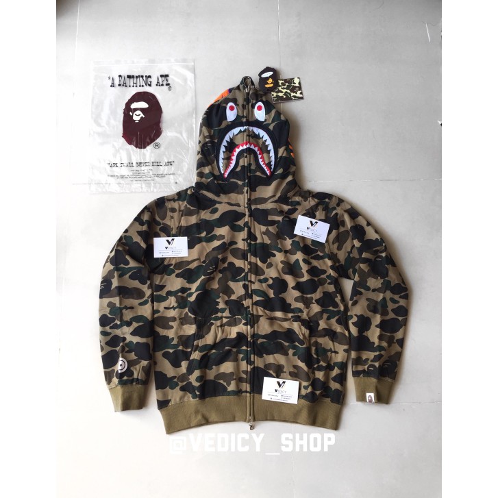 Bape HOODIE Jacket SHARK Green CAMO FULL TAG FULL Z FASHION DISTRO Guys ...