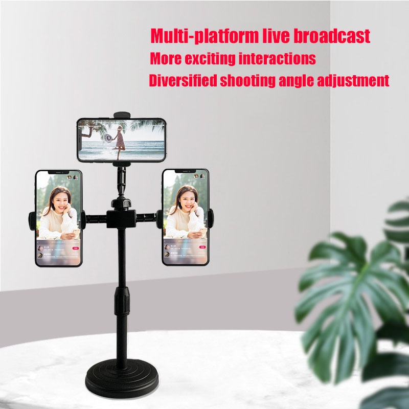 Mobile Phone Live Broadcast Stand Three Phones Clip Holder Sturdy with ...