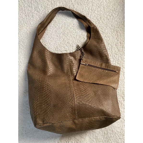 Brown Snake Effect Sfot Leather Large Hobo Bag with pouch | Shopee ...