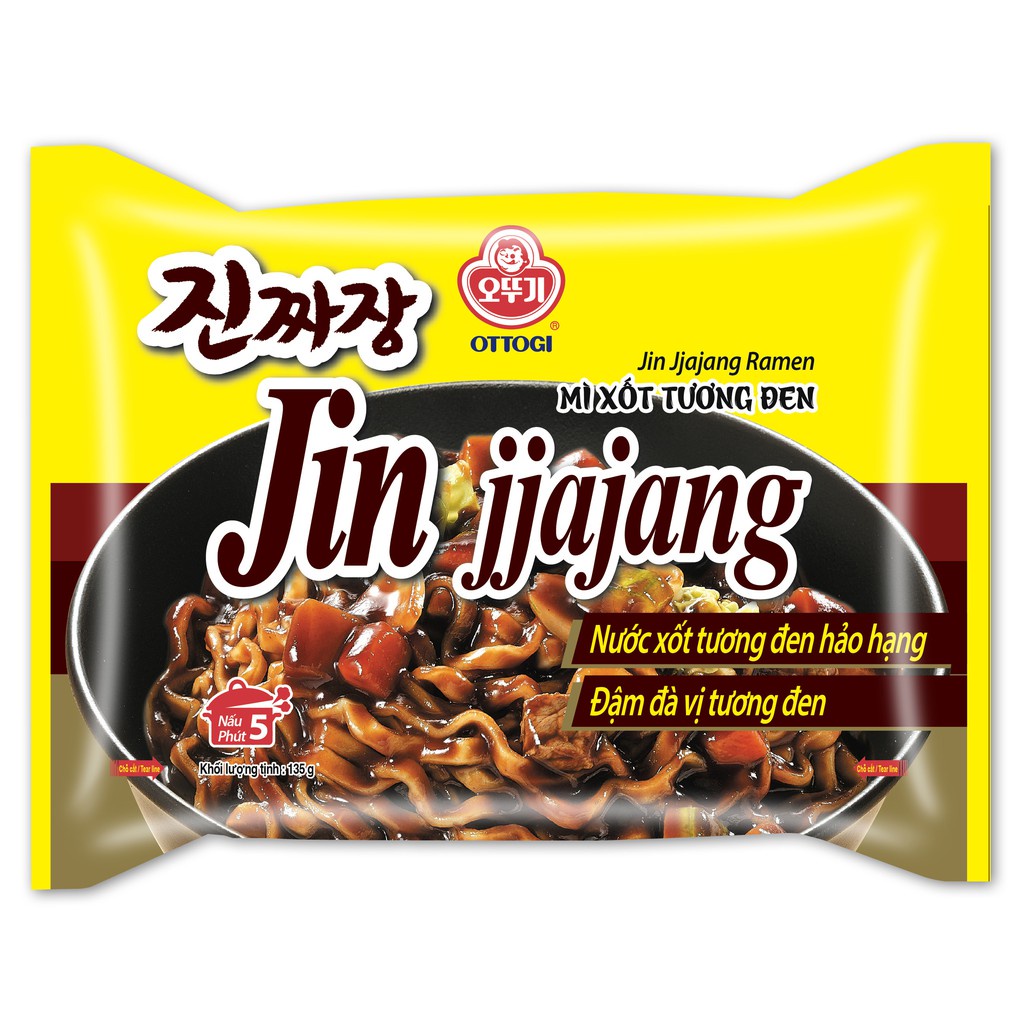 Jin Jjajang Ramen Ottogi noodles mixed with black bean sauce, 135g pack ...