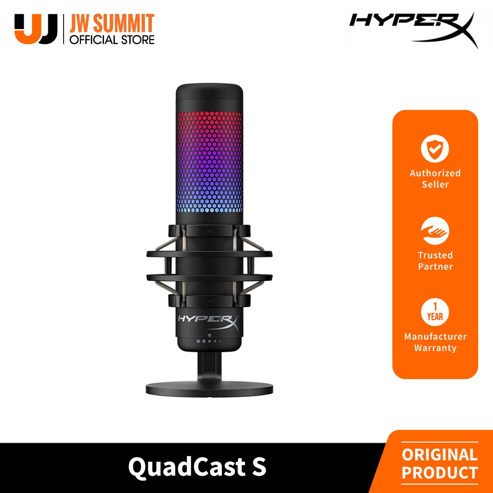 HyperX QuadCast S USB Condenser Full-featured RGB Gaming Microphone ...