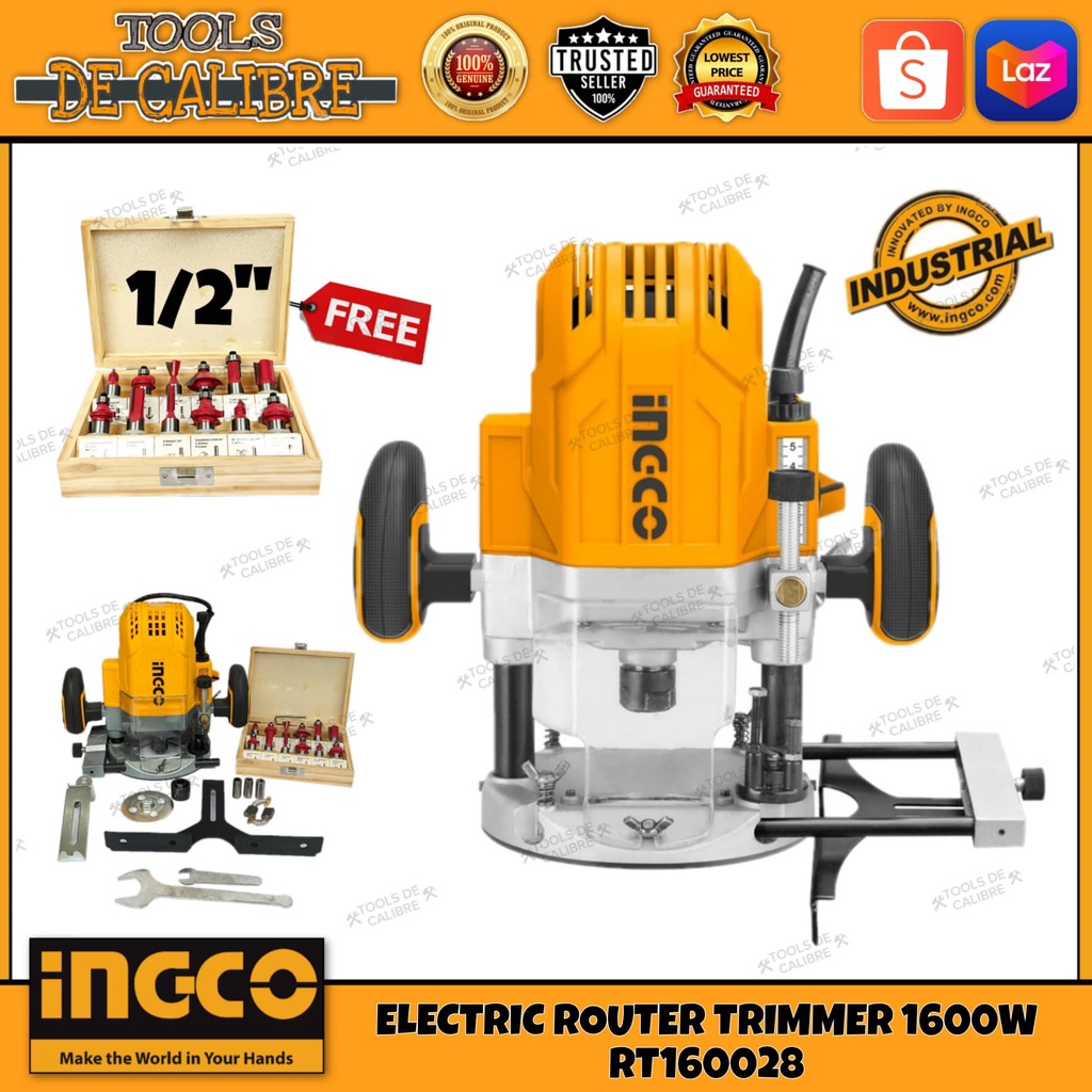 INGCO Electric Router 1600W RT160028 with 12pcs 1/2" Bits | Shopee ...