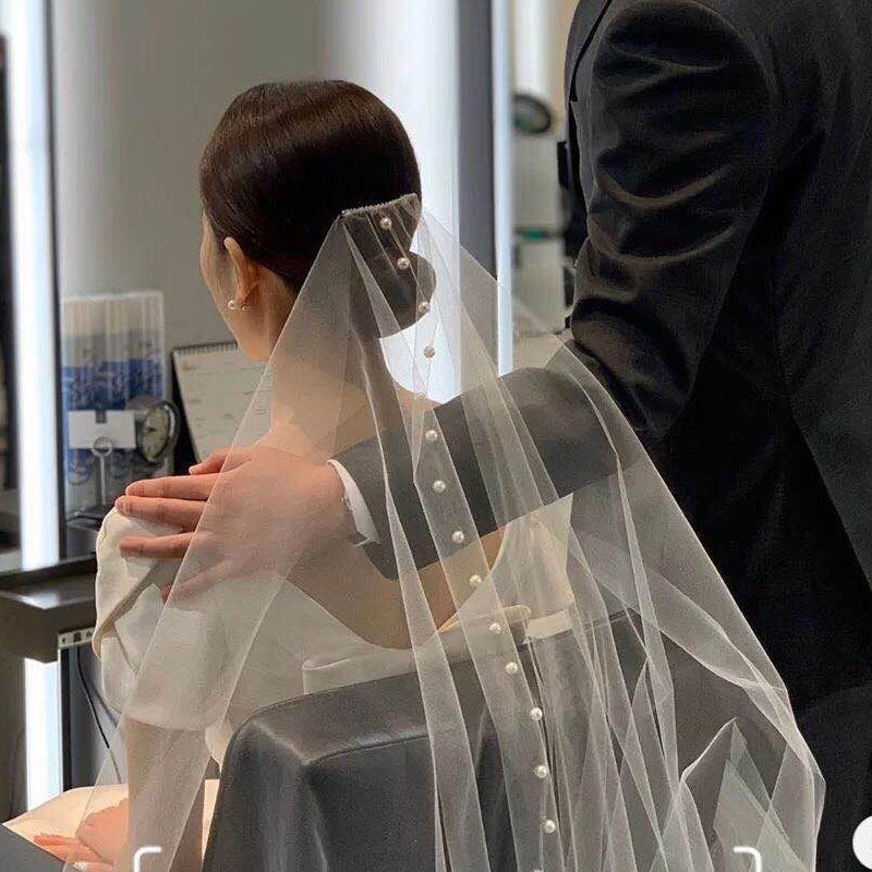 Pearl Bridal Single-Layer Long Trailing Veil Long Short Plain Gauze ...