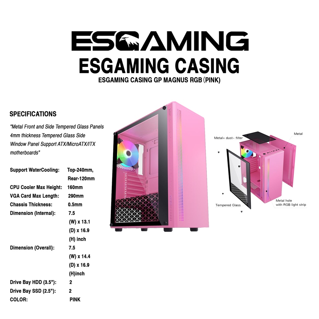 ESGAMING CASING WITH TEMPERED GLASS PANELS | Shopee Philippines
